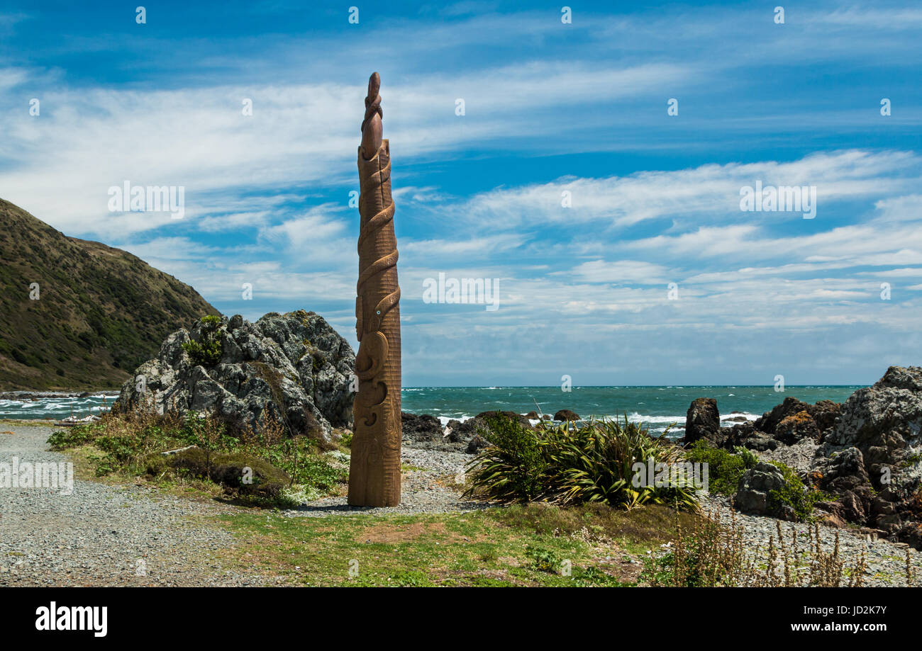 Pou Tangaroa (God and protector of the Sea) on the Pukerua Bay ...
