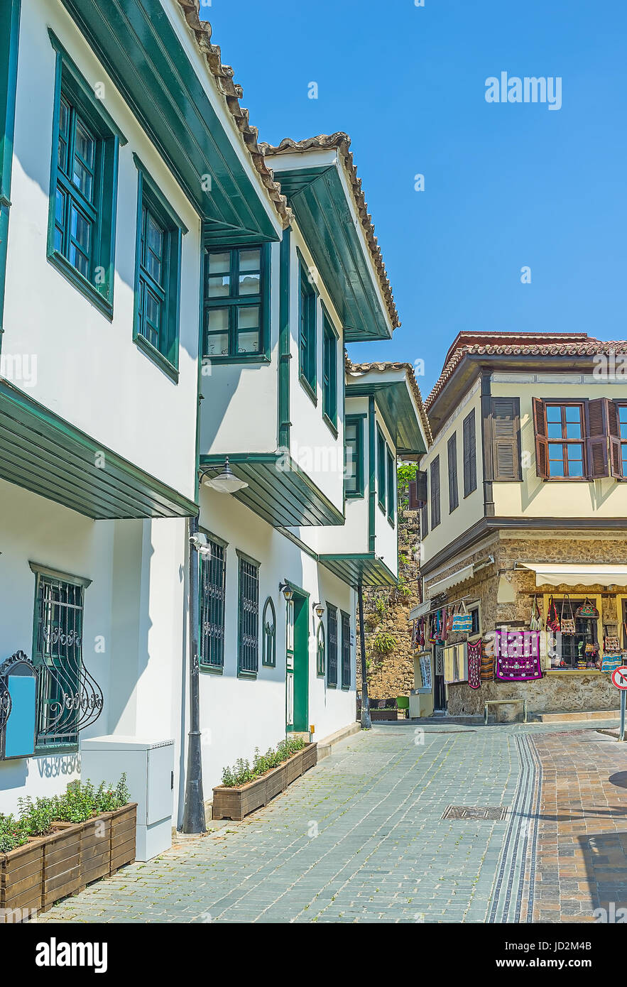 The scenic cottages in the hilly street of Kaleici neighborhood of ...