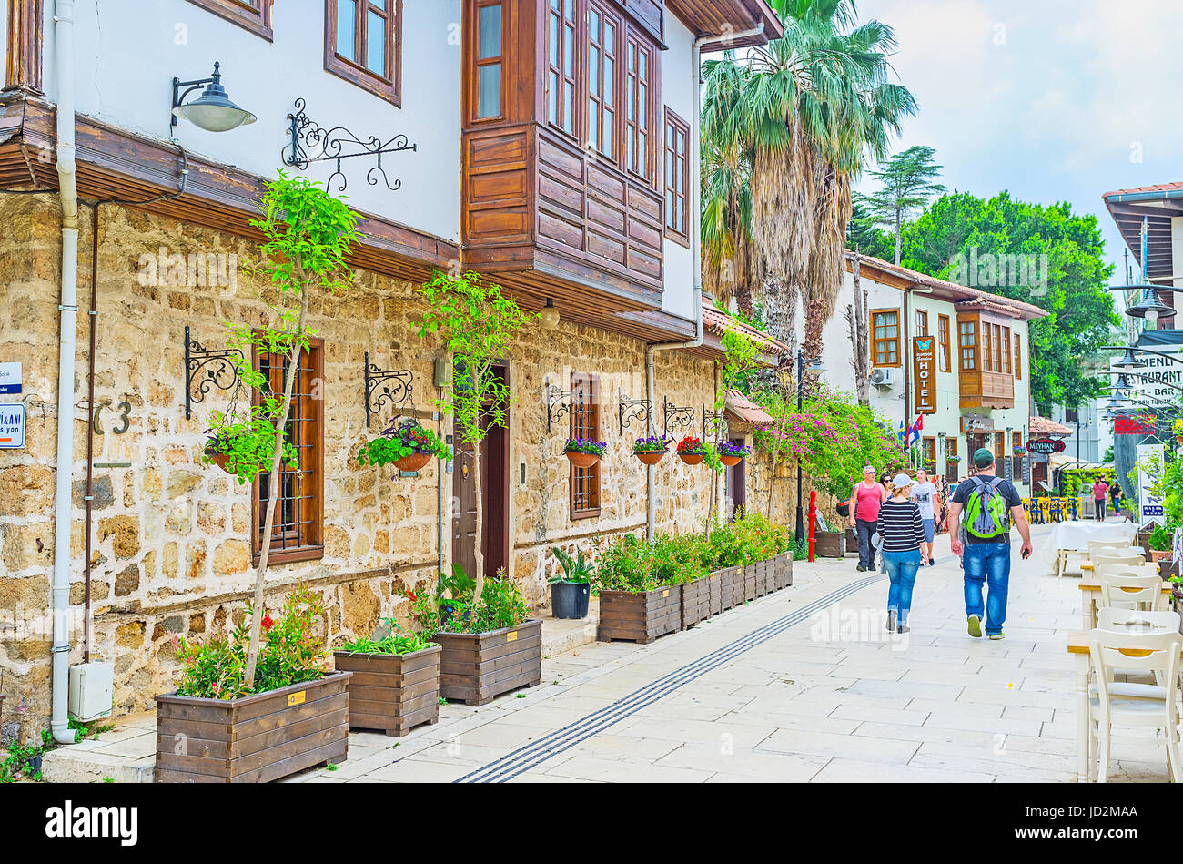 ANTALYA, TURKEY - MAY 6, 2017: The scenic streets of Kaleici district ...
