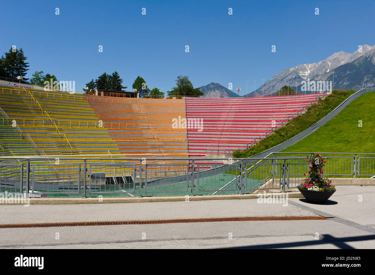 The spectators seats areas of the Bergisel Ski Olympic Stadium ...