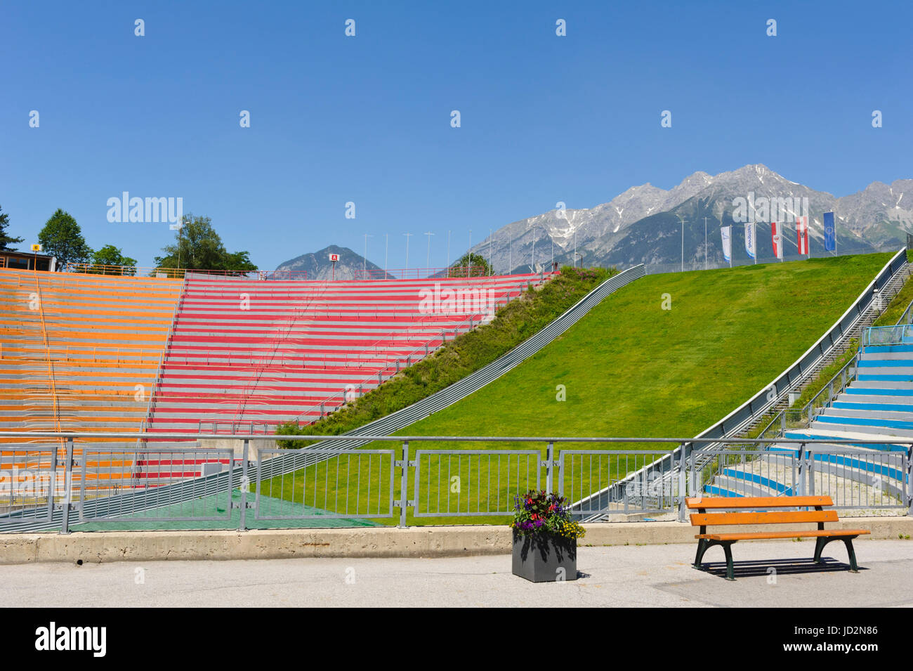 The spectators seats areas of the Bergisel Ski Olympic Stadium ...