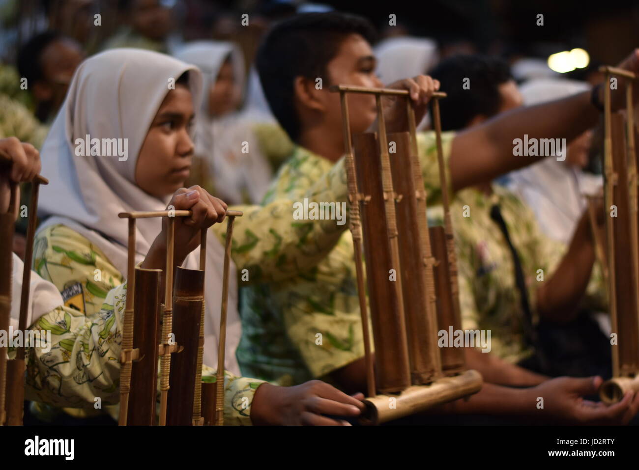 Students Play Angklung (Indonesian Traditional Music Instrument Stock ...