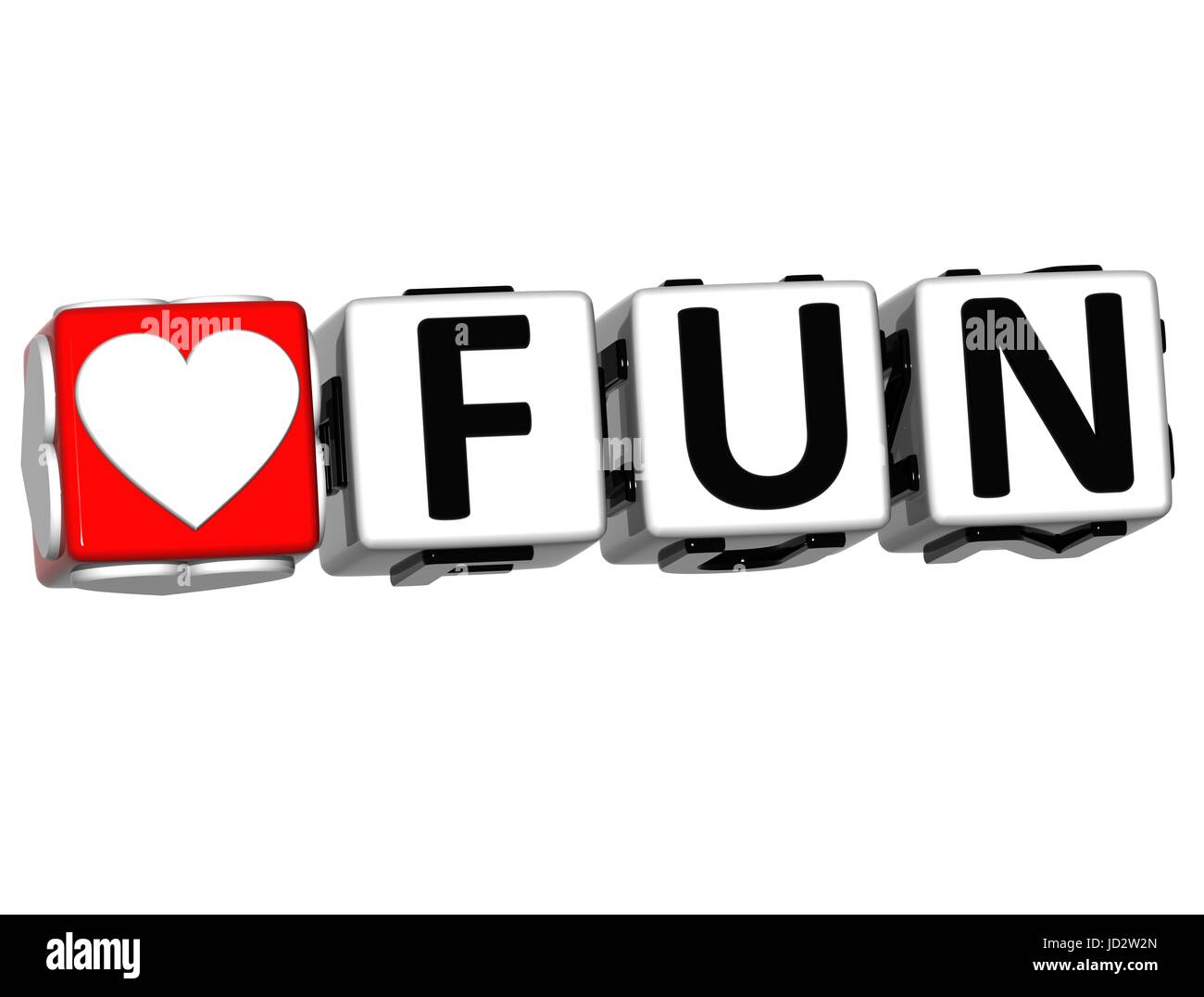 3D Love Fun Button Click Here Block Text over white background Stock ...
