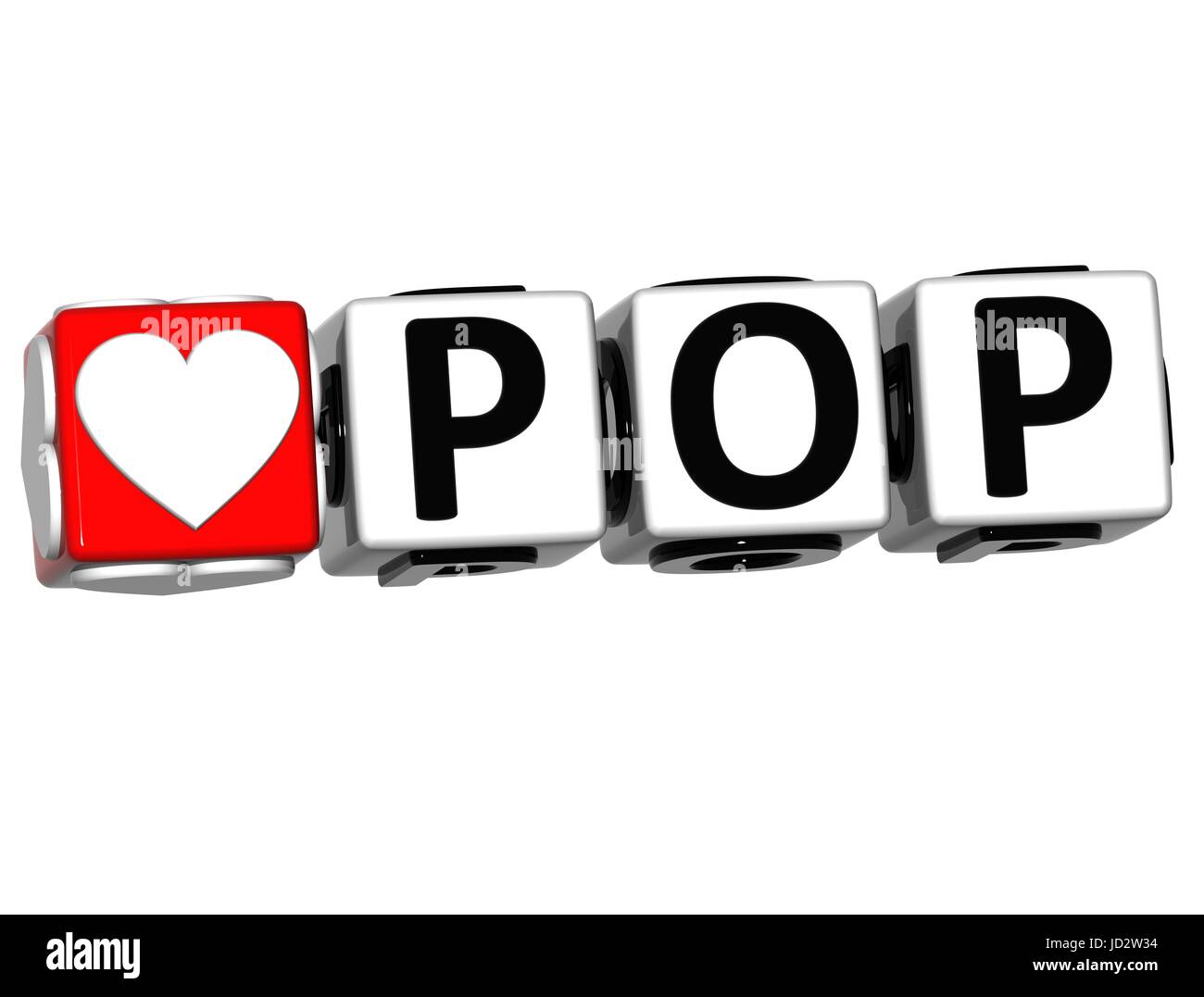 3D Love Pop Button Click Here Block Text over white background Stock ...