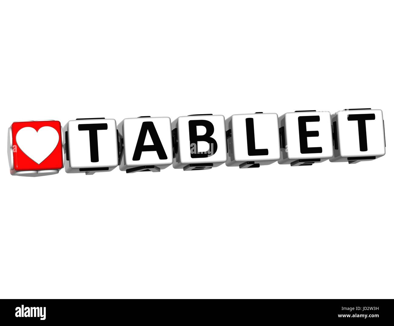 3D Love Tablet Button Click Here Block Text over white background Stock ...