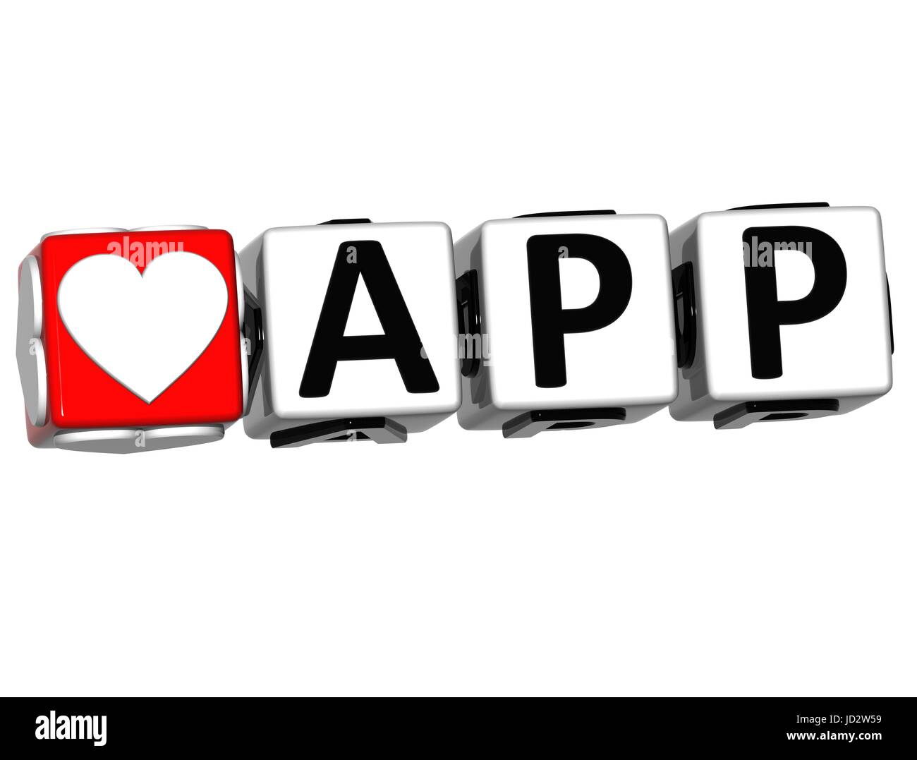 3D Love App Button Click Here Block Text over white background Stock ...