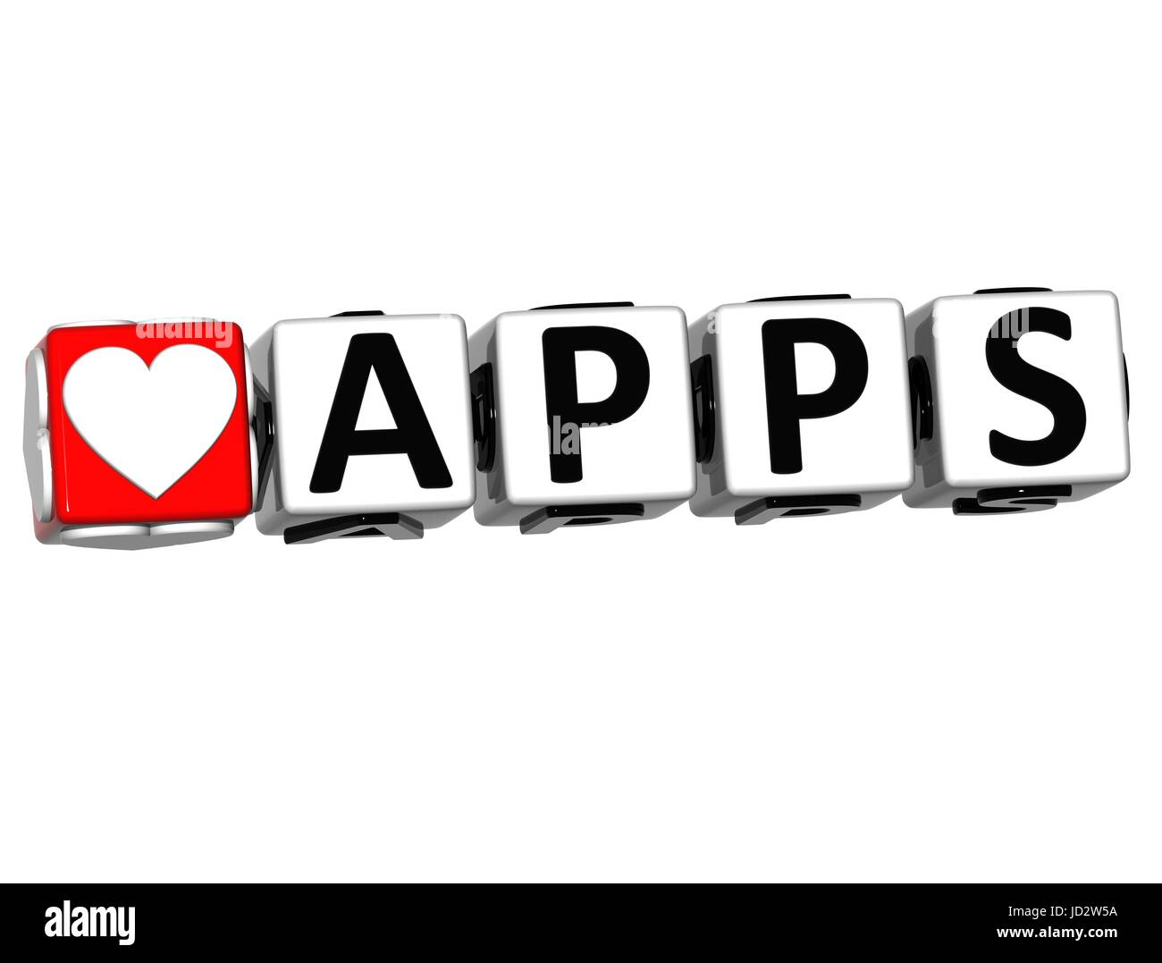 3D Love Apps Button Click Here Block Text over white background Stock ...
