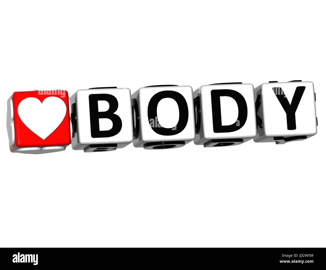 3D Love Body Button Click Here Block Text over white background Stock ...