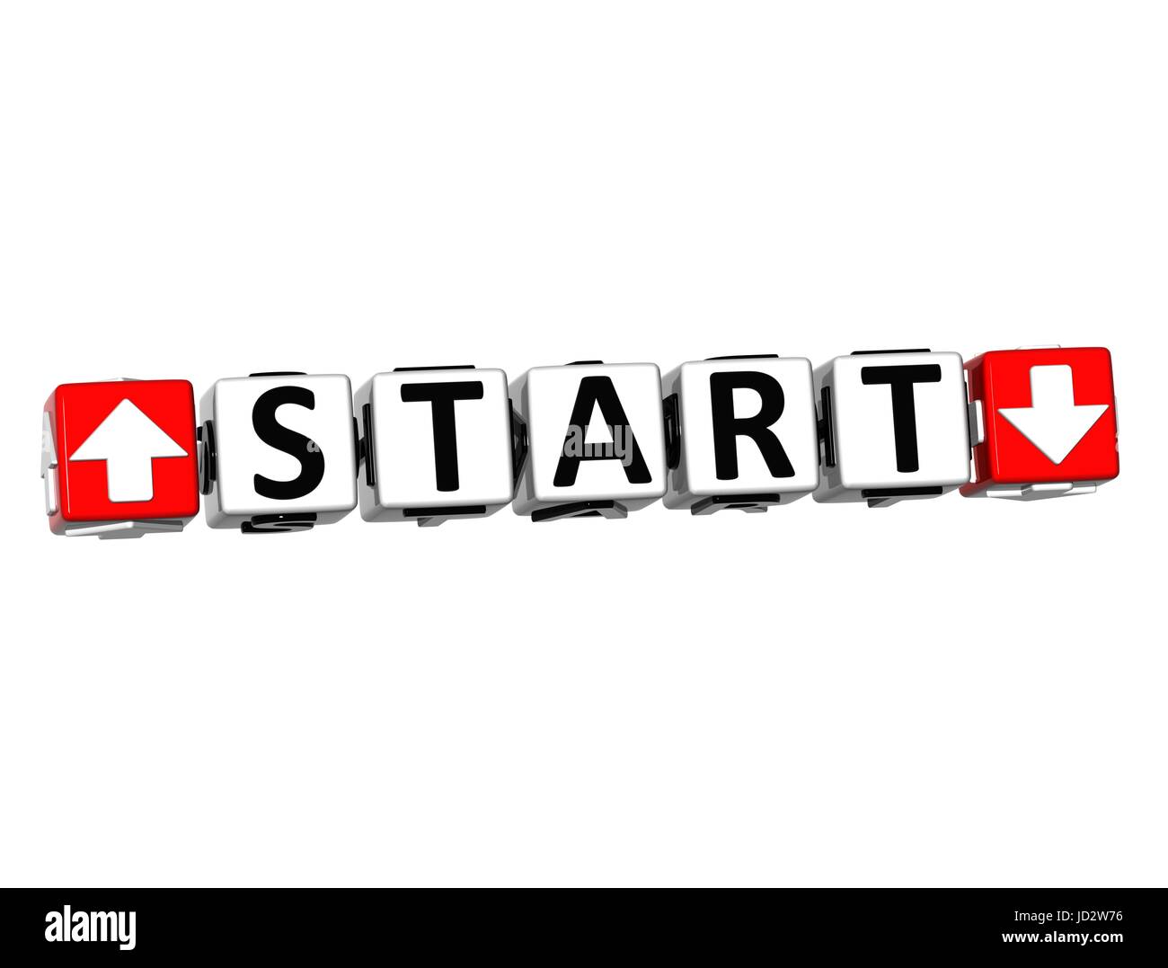 3D Start Button Click Here Block Text over white background Stock Photo ...