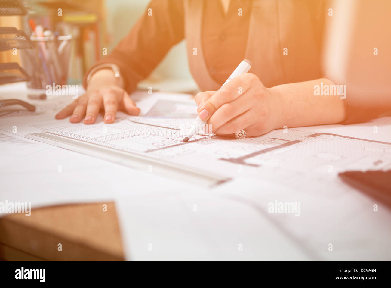 Architect female desk hi-res stock photography and images - Alamy