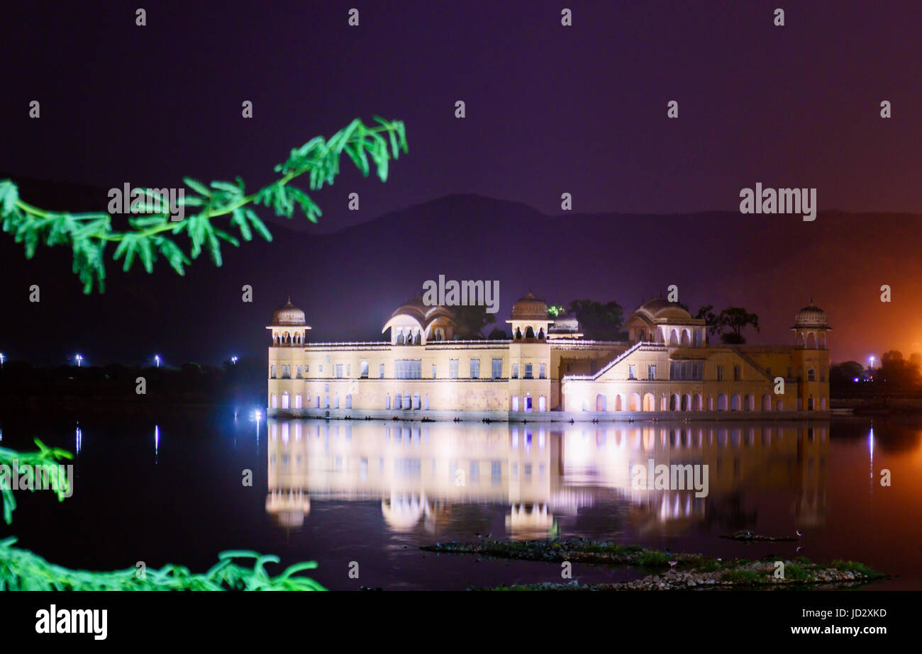 The famous landmark Jal Mahal, Water Palace, in jaipur at night. This ...