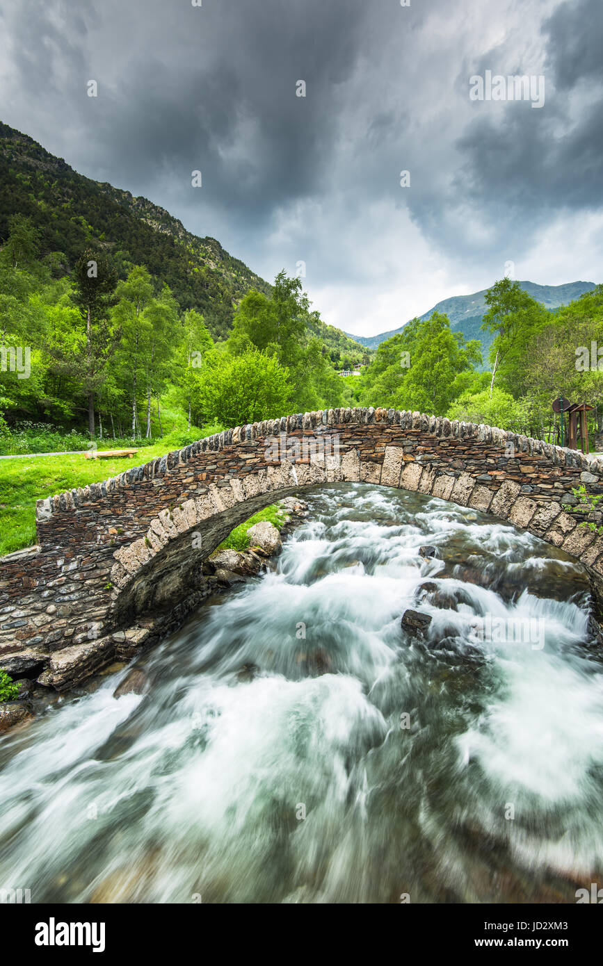Dry stone medieval bridge in Andorra Stock Photo - Alamy