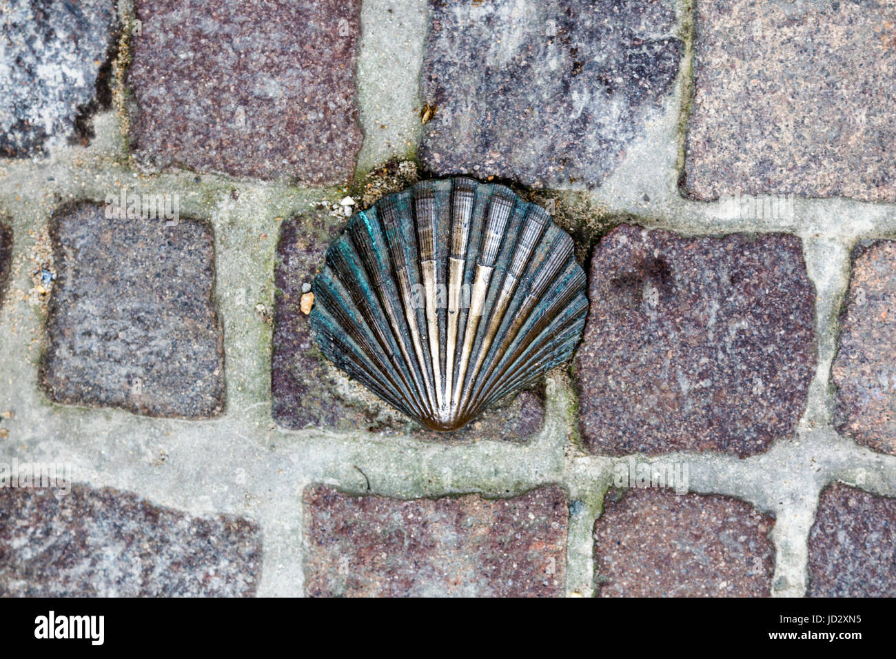 A brass shell set into the pavement in Belgium, a marker for the Way of ...