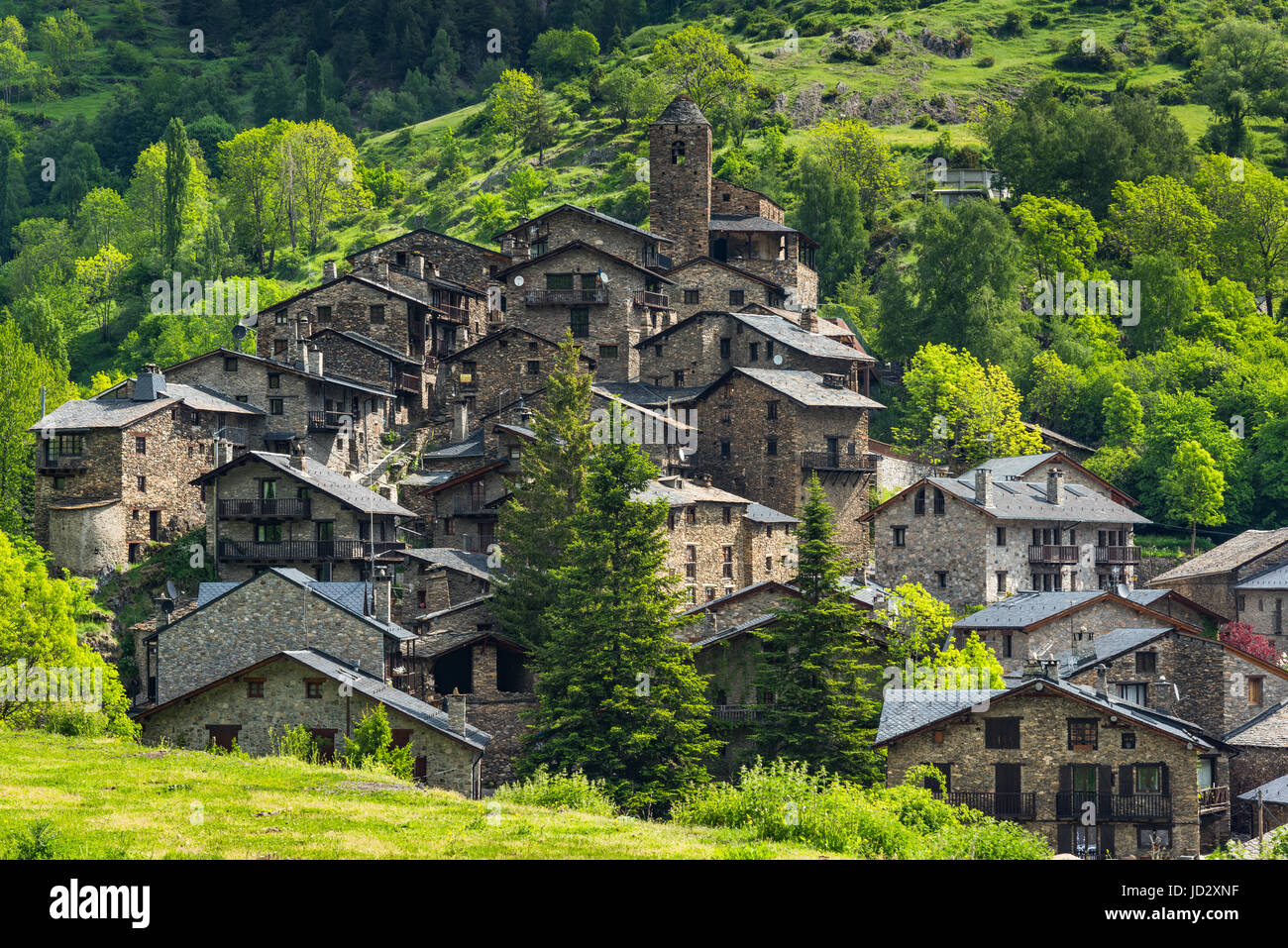 SDry stone village on step hill in Andorra Stock Photo - Alamy