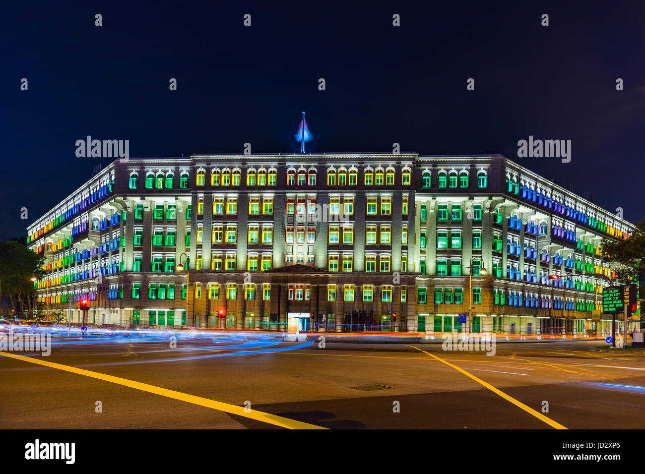 The Old Hill Street Police Station at night, building with colorful ...
