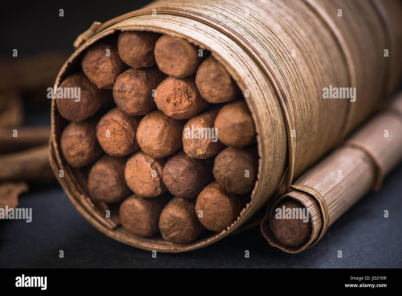 Cuban cigars in traditional cigars holder Stock Photo - Alamy
