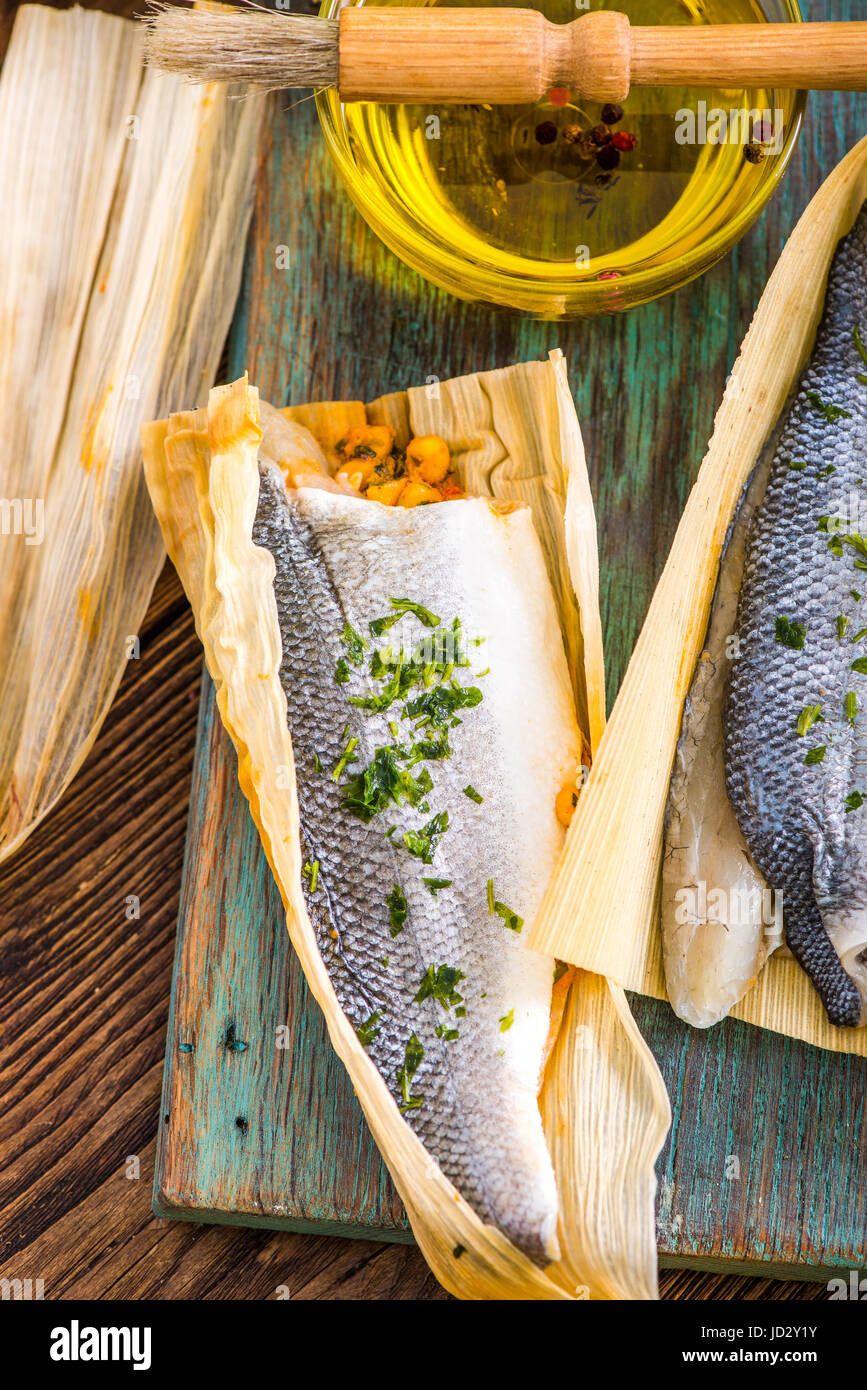 Light bbq grilled fish meal Stock Photo - Alamy
