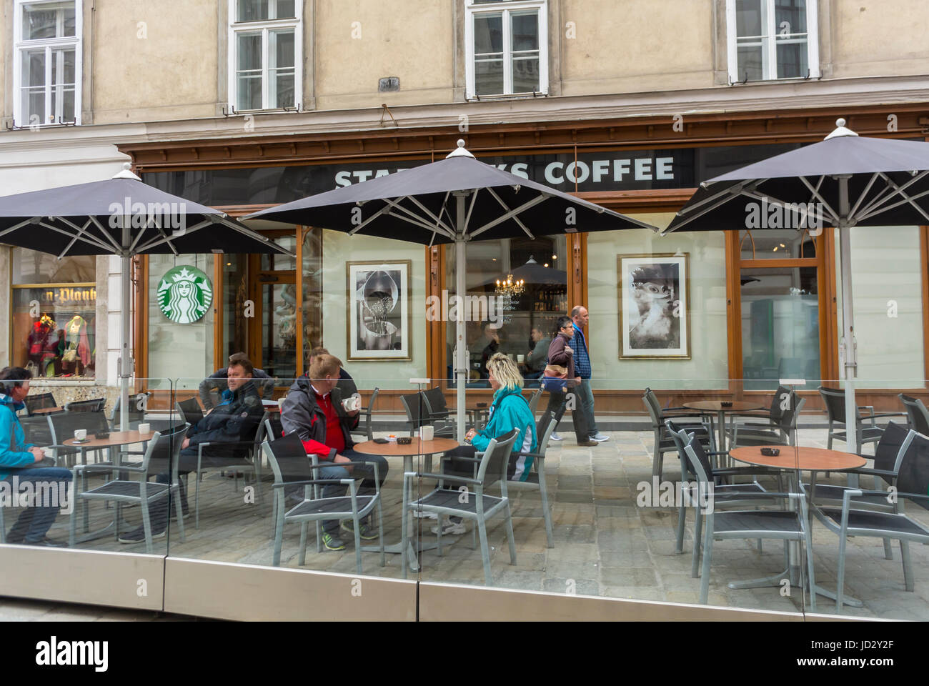 Vienna, Austria, People Sharing Drinks, Starbucks Coffee Shop Terrace ...