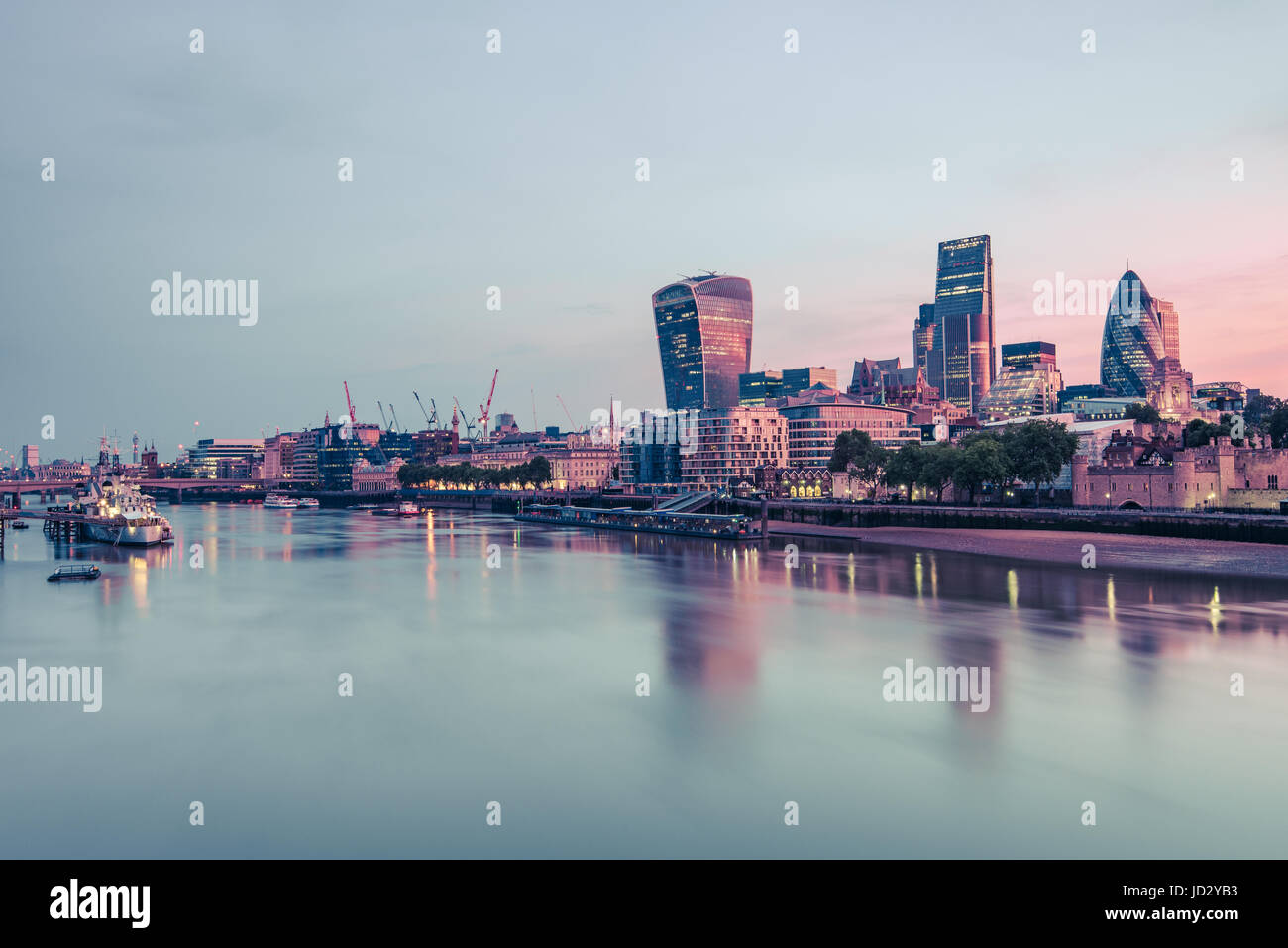 Skyscrapers in London reflection in Thames river Stock Photo - Alamy
