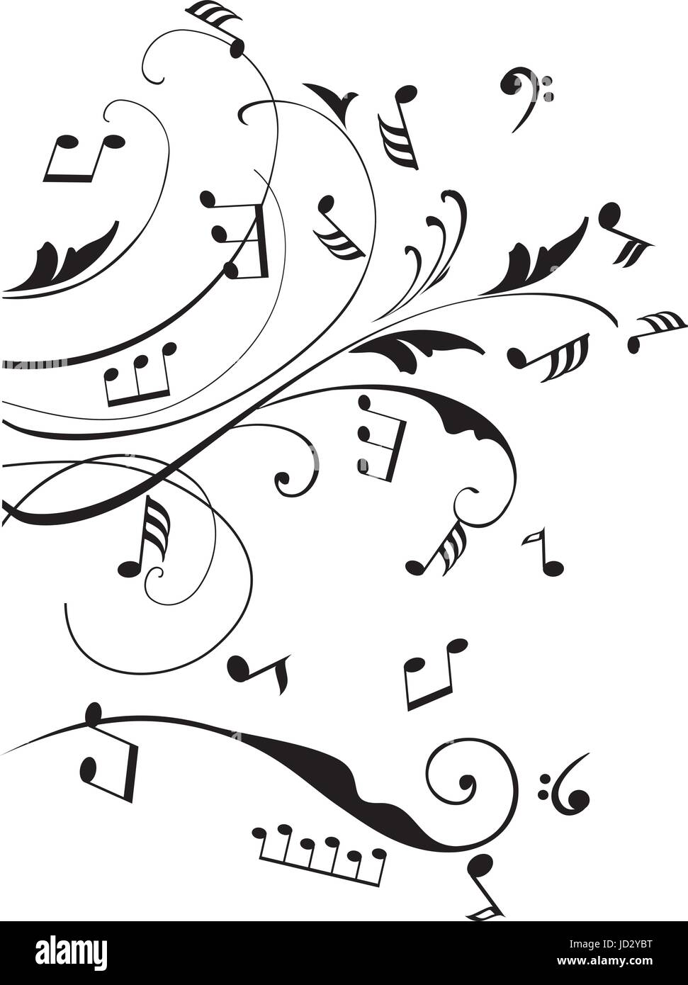 vector illustration of musical notes with swirls background Stock ...