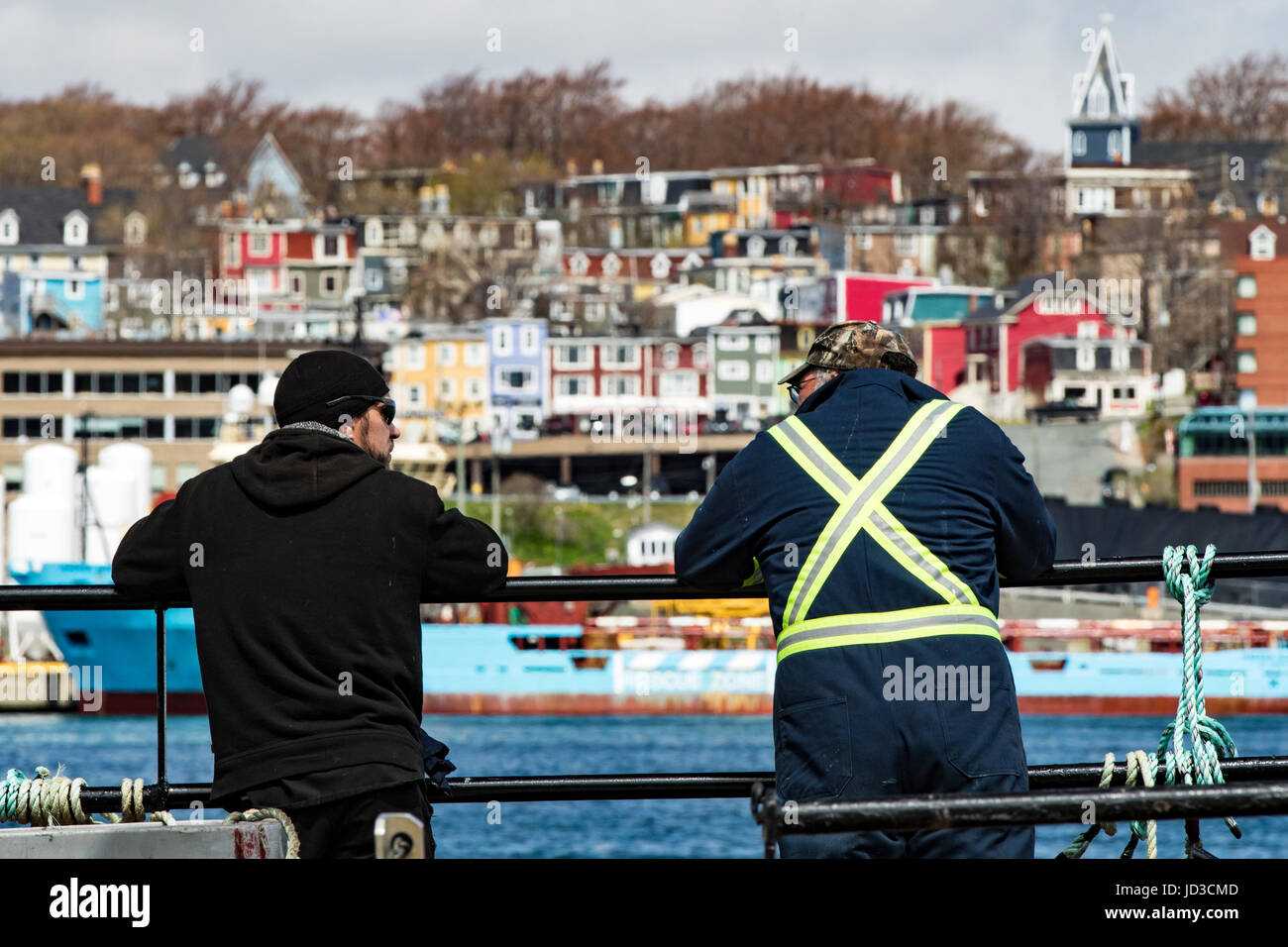 Longshoremen in harbour of St. John's, Avalon Peninsula, Newfoundland ...