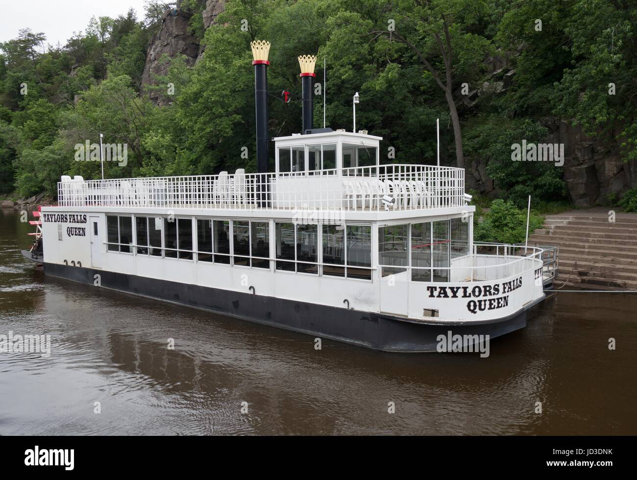 The Taylors Falls Queen riverboat, docked on the St. Croix river in Taylors Falls, MN, USA Stock ...