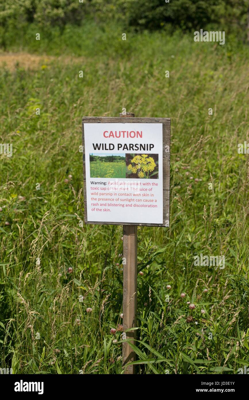 A sign in a public park in Minnesota, warning of contact with wild ...