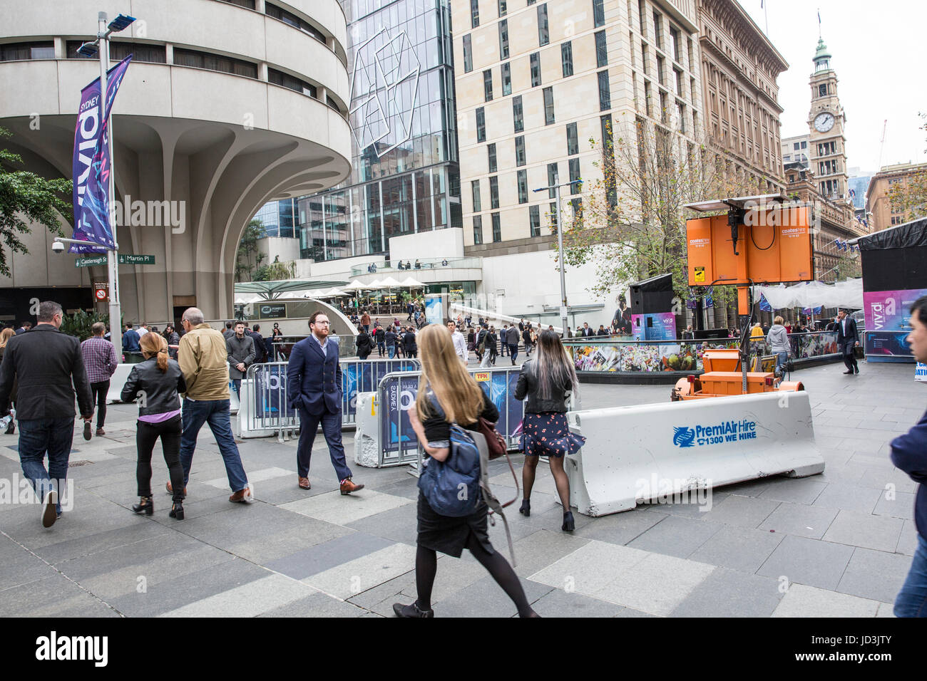 street barriers erected in Martin Place as a security measure during ...