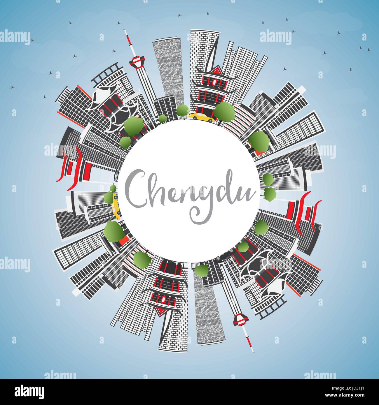 Chengdu Skyline with Gray Buildings, Blue Sky and Copy Space. Vector ...