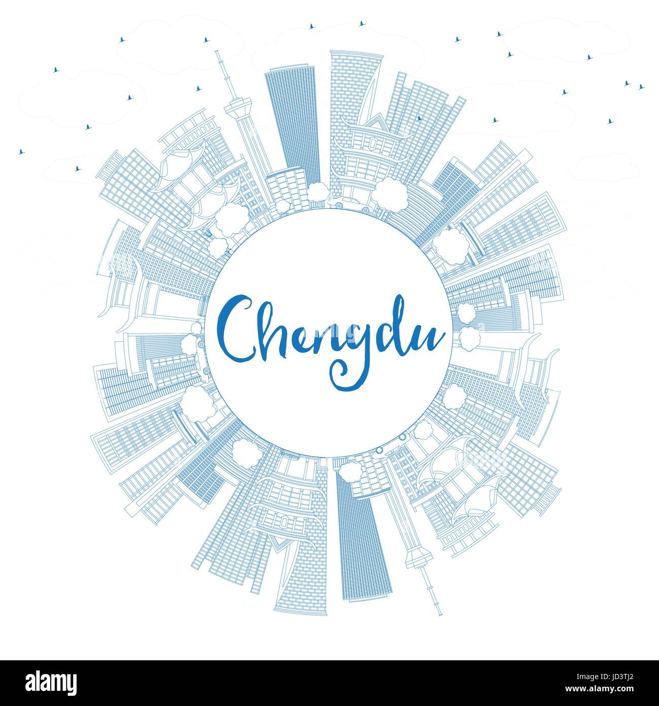 Outline Chengdu Skyline with Blue Buildings and Copy Space. Vector ...