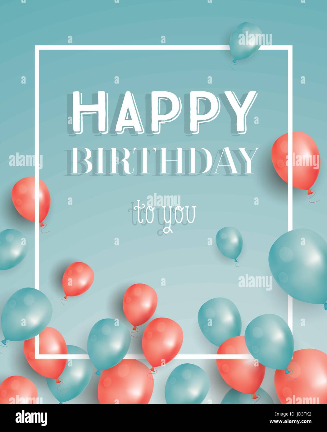 Happy Birthday Card with Flying Balloons and White Frame. Vector ...