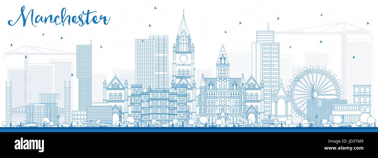 Outline Manchester Skyline with Blue Buildings. Vector Illustration ...