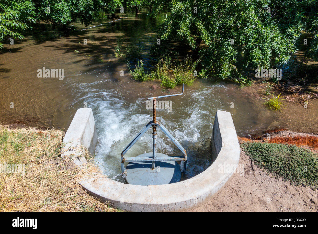 Irrigation canals for Almond production near Modesto California Stock ...