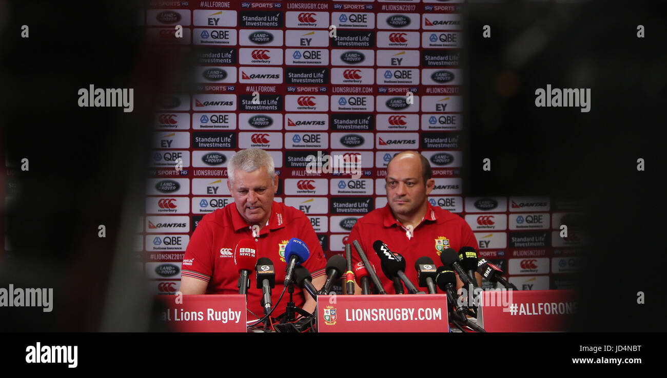 British and Irish Lions coach Warren Gatland and Rory Best during the ...