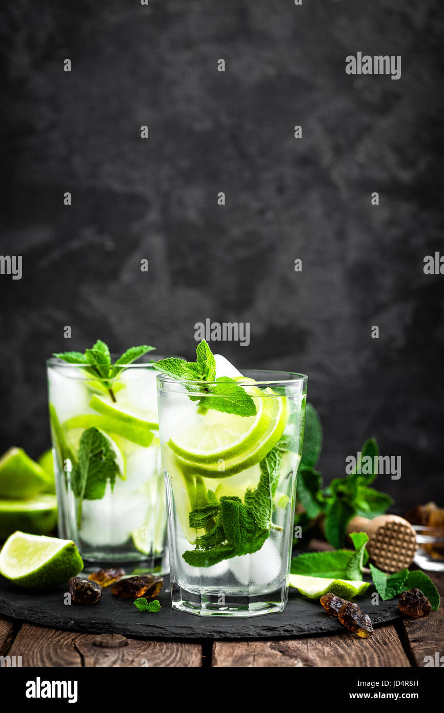 Refreshing mint cocktail mojito with rum and lime, cold drink or ...