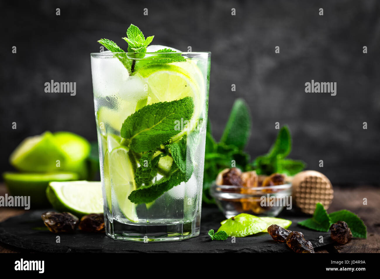 Refreshing mint cocktail mojito with rum and lime, cold drink or ...