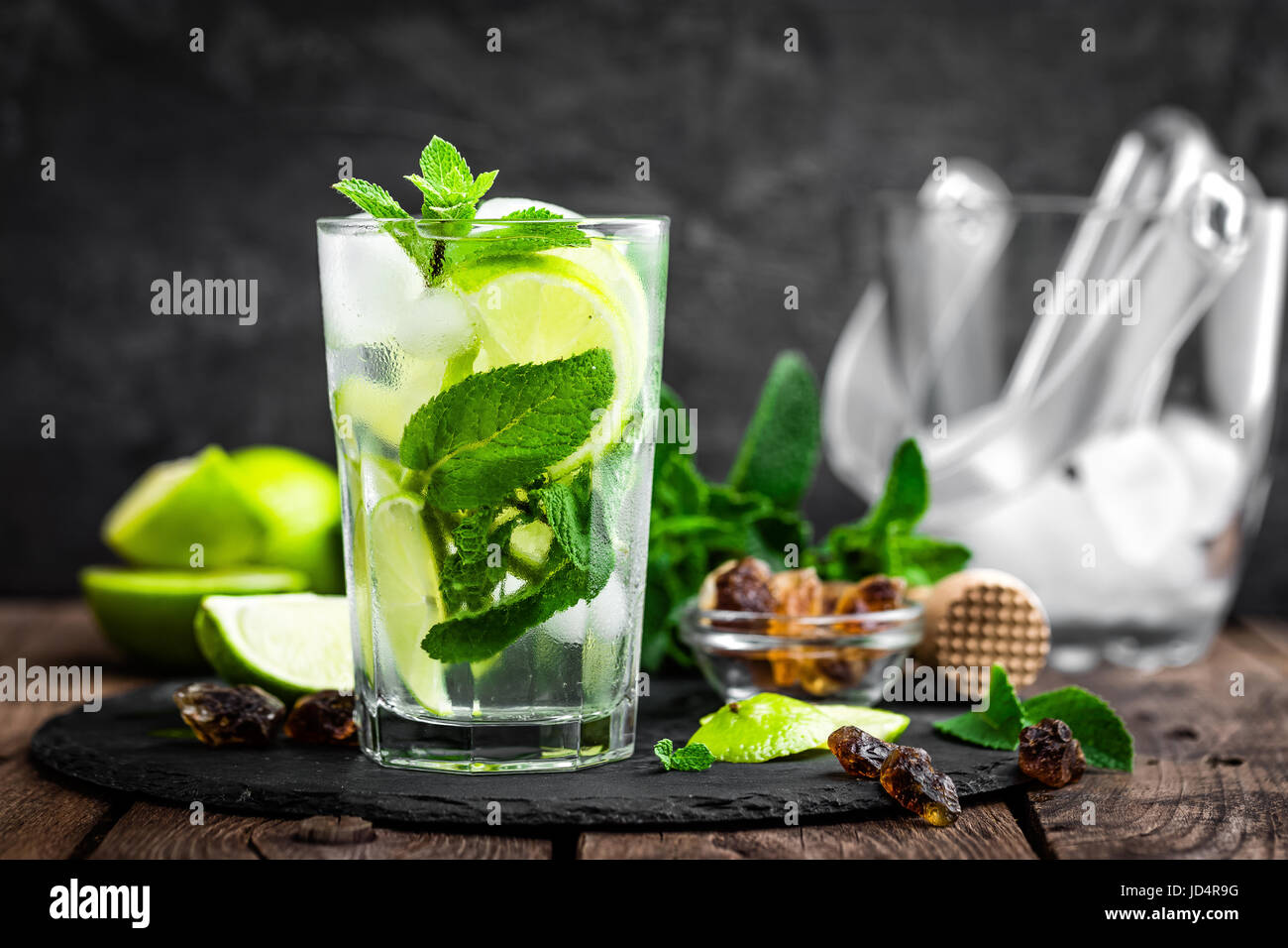 Refreshing mint cocktail mojito with rum and lime, cold drink or ...