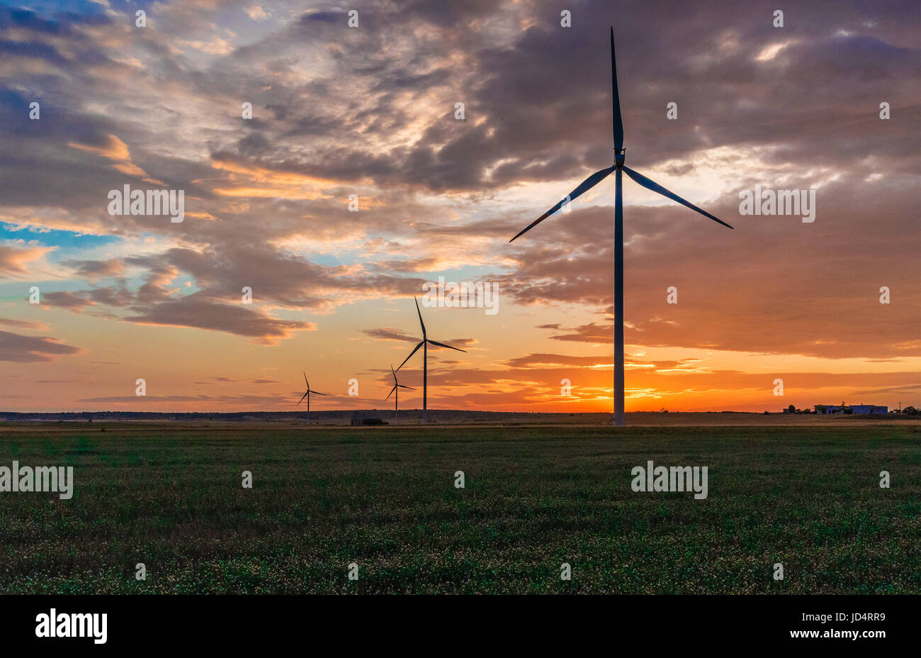 Puglia (Italy) - Wind farm with rock ruins, wind turbines and bales of ...