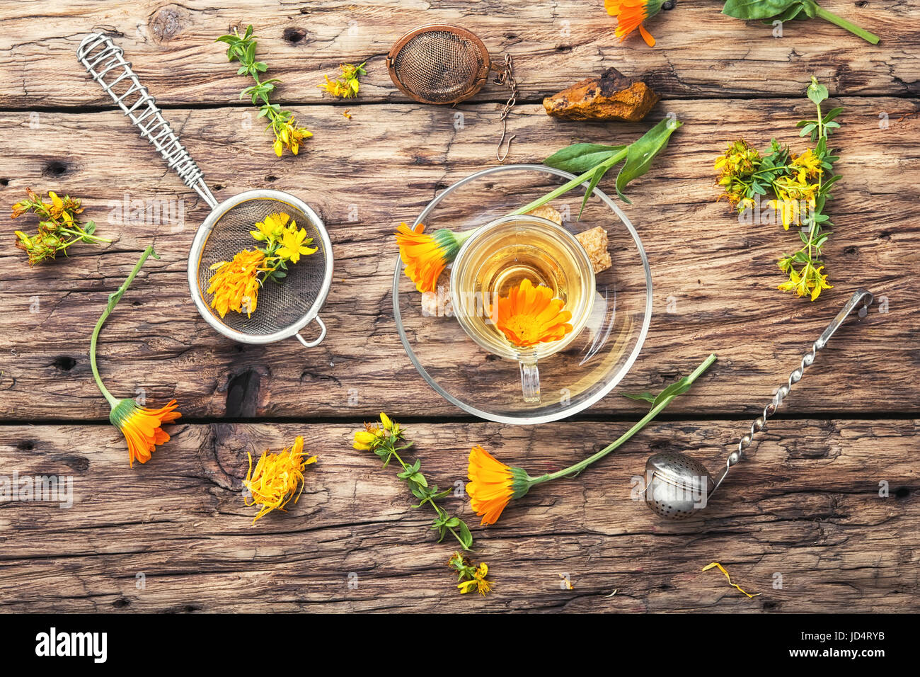 Herbal tea with decoction of marigold flowers Stock Photo - Alamy