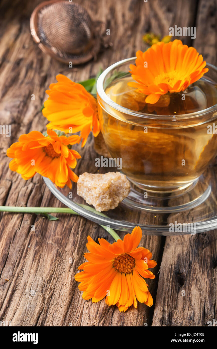 Herbal tea with decoction of marigold flowers Stock Photo - Alamy