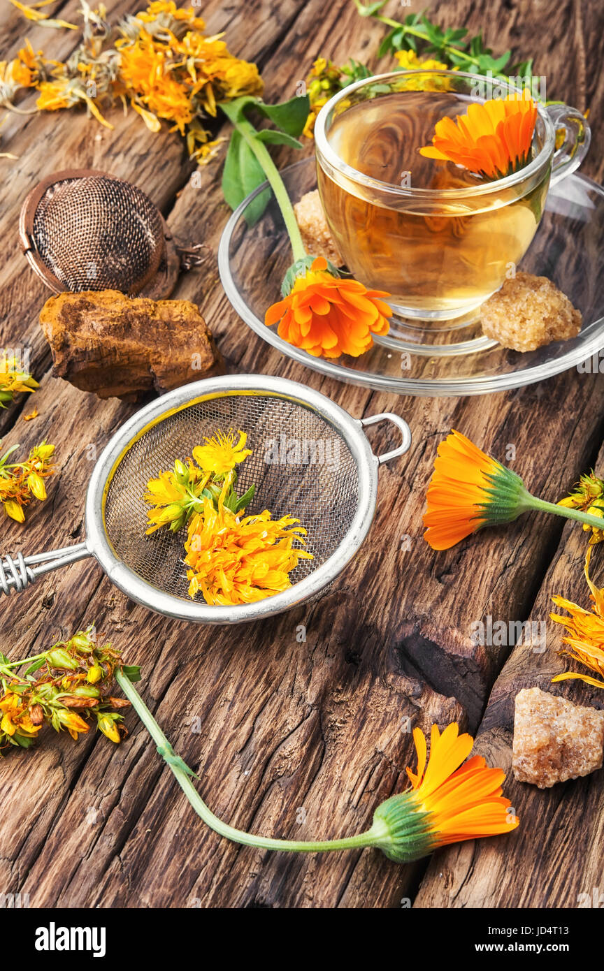 Herbal tea with decoction of marigold flowers Stock Photo - Alamy