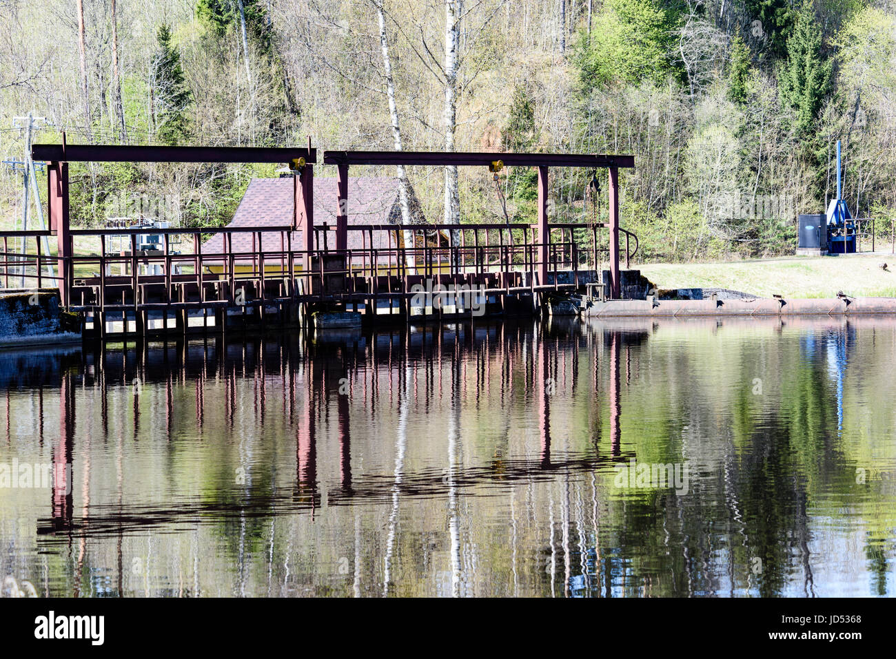 River gateway in countryside with reflections in water Stock Photo - Alamy