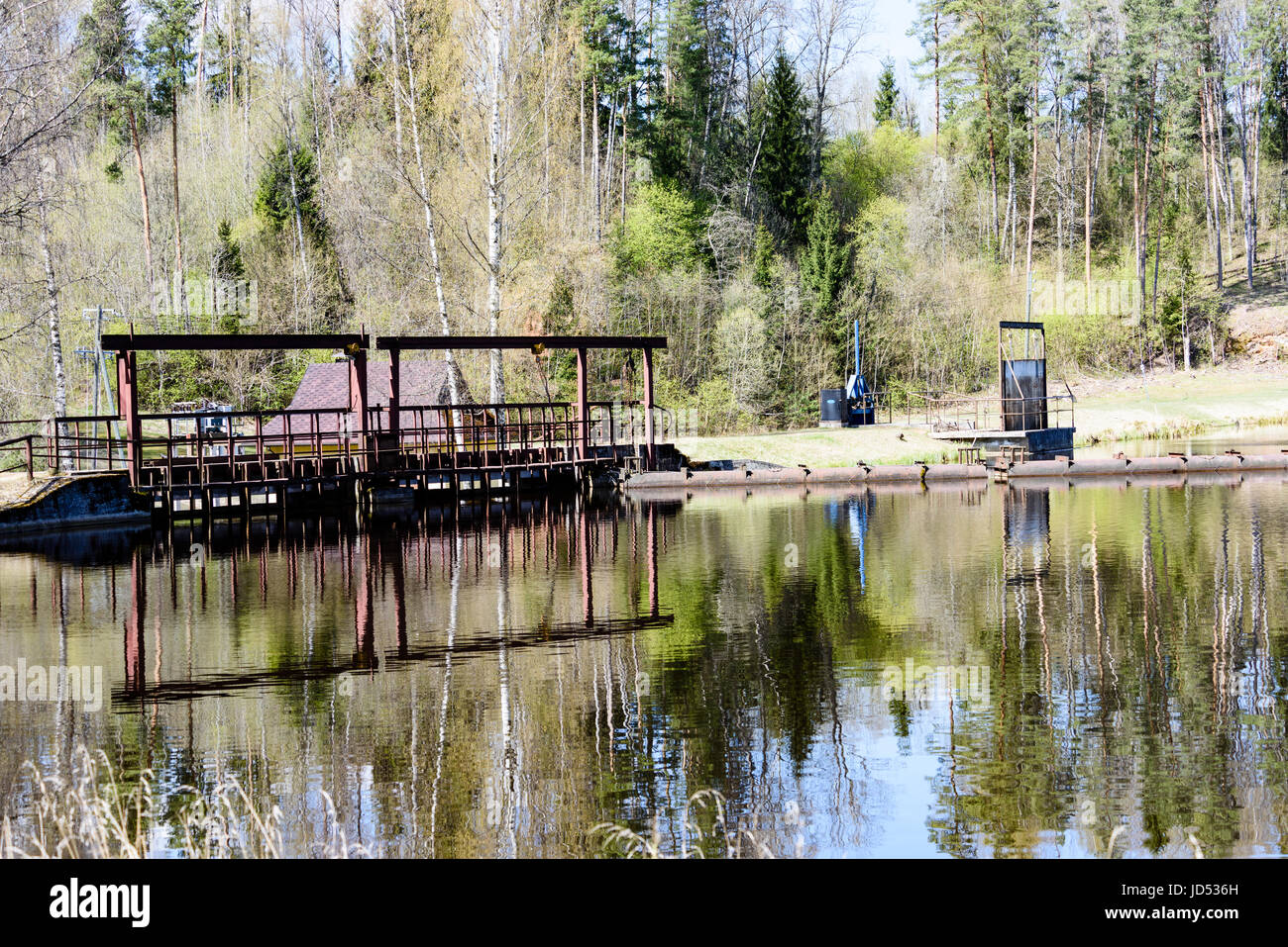 River gateway in countryside with reflections in water Stock Photo - Alamy