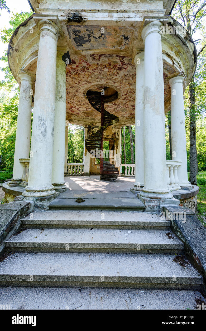 abandoned ruins of old park building with stone bridge Stock Photo - Alamy