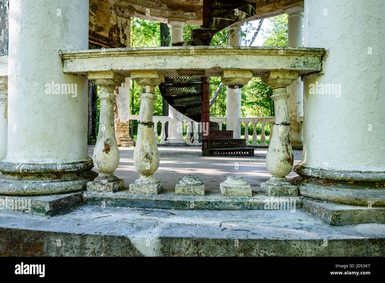 abandoned ruins of old park building with stone bridge Stock Photo - Alamy