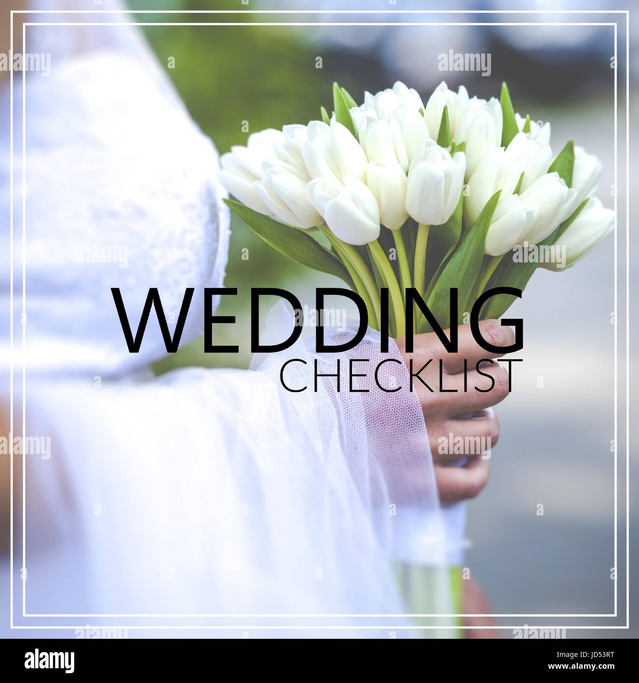 Wedding Checklist. Beautiful wedding bouquet in hands of the bride ...