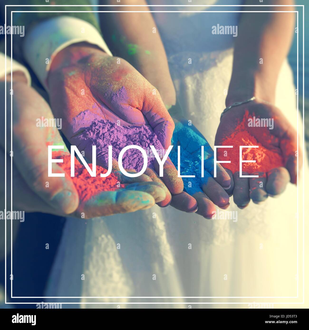Enjoy Life. Hands with many colours Stock Photo - Alamy