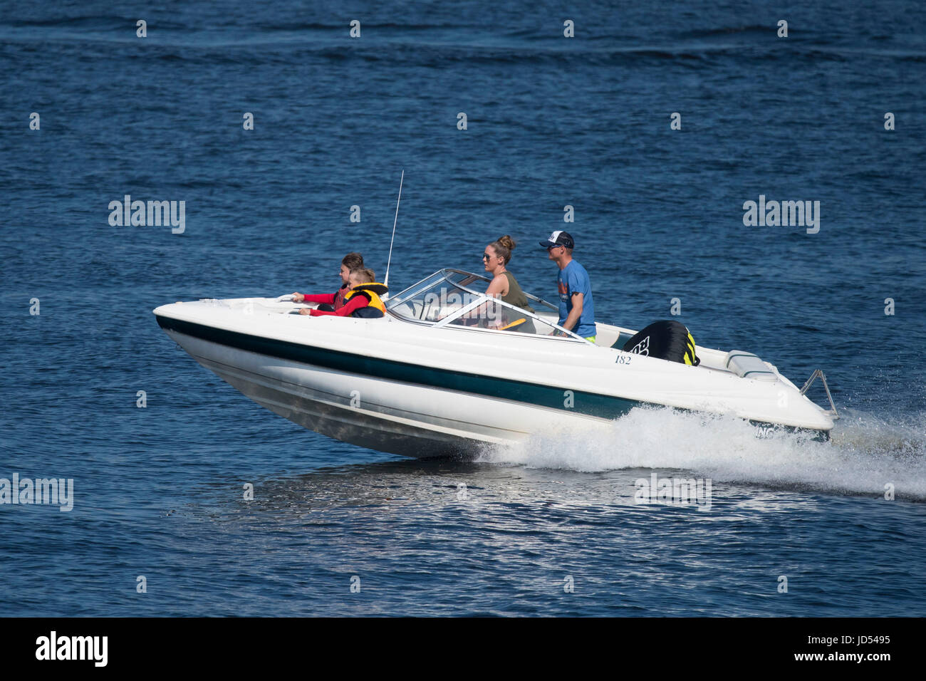 A speedboat in Cardiff Bay during the warm sunny weather on June 18 ...
