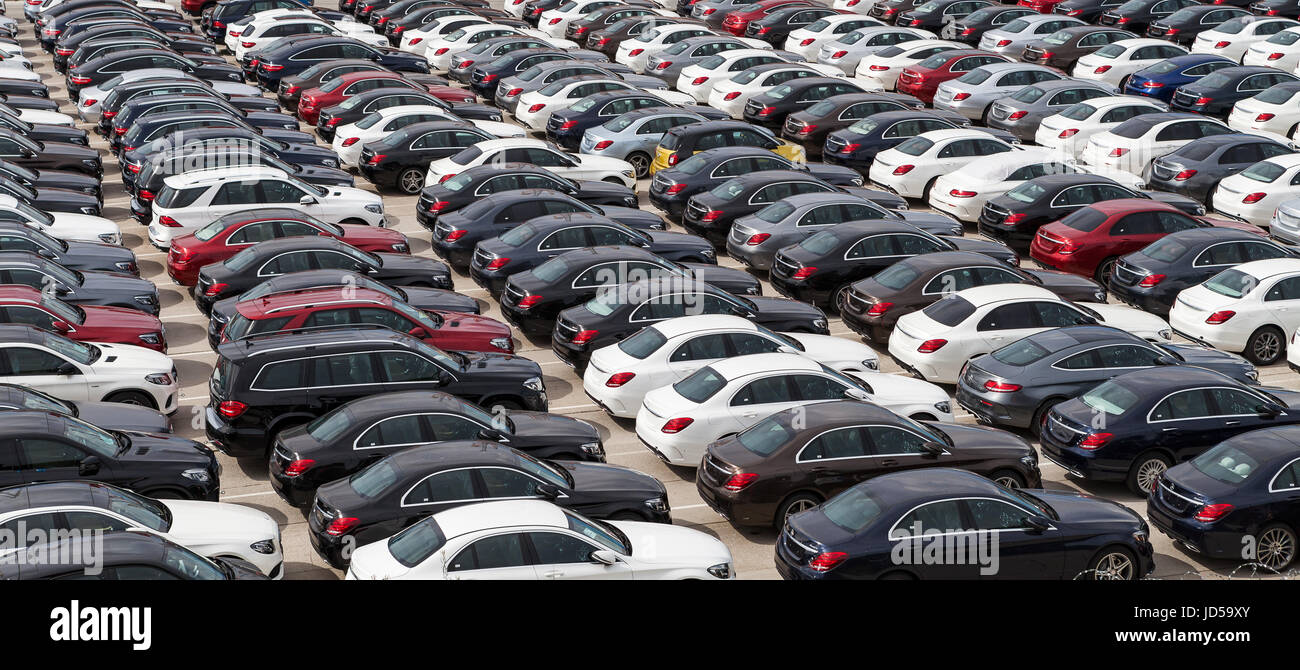 PALDISKI, ESTONIA, AUGUST, 10, 2016: Many new cars arriving to Baltic ...