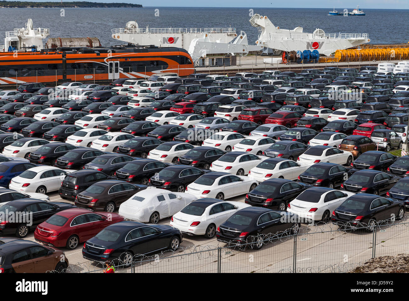 PALDISKI, ESTONIA, AUGUST, 10, 2016: Many new cars arriving to Baltic ...